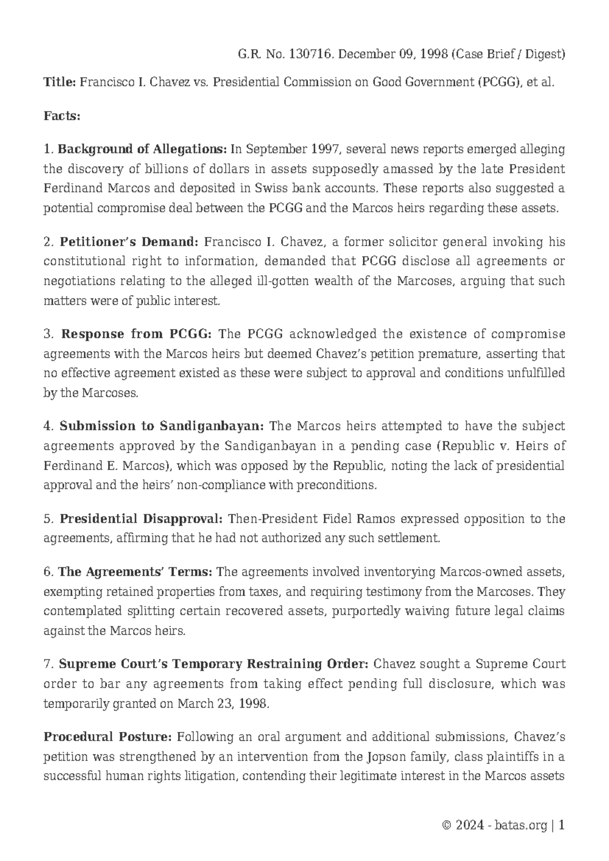 G.R. No. 130716 Case Brief Digest: Chavez vs. PCGG Analysis and ...