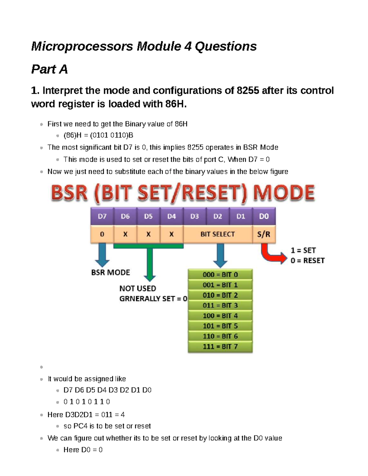 Microprocessors Module 4: 8255 & 8257 Control Questions - Studocu