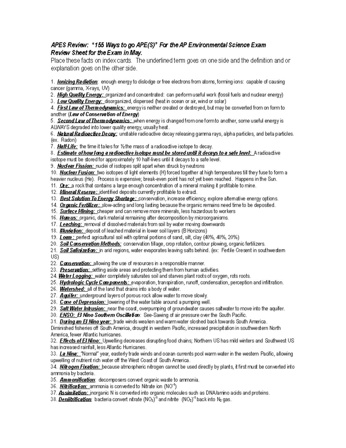 APES Exam Review: 155 Key Concepts for AP Environmental Science - Studocu