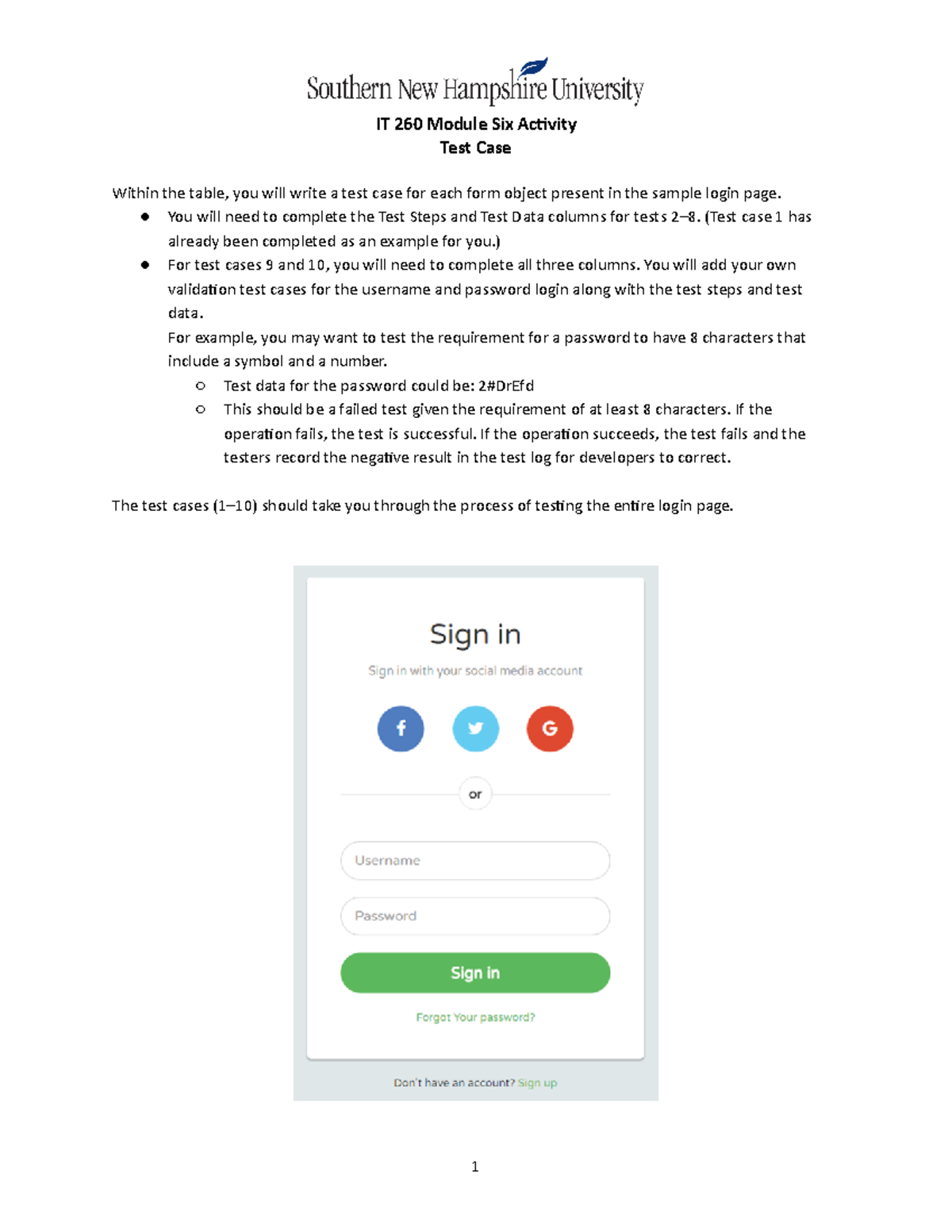 IT 260 Module Six Activity: Login Page Test Case Development - Studocu