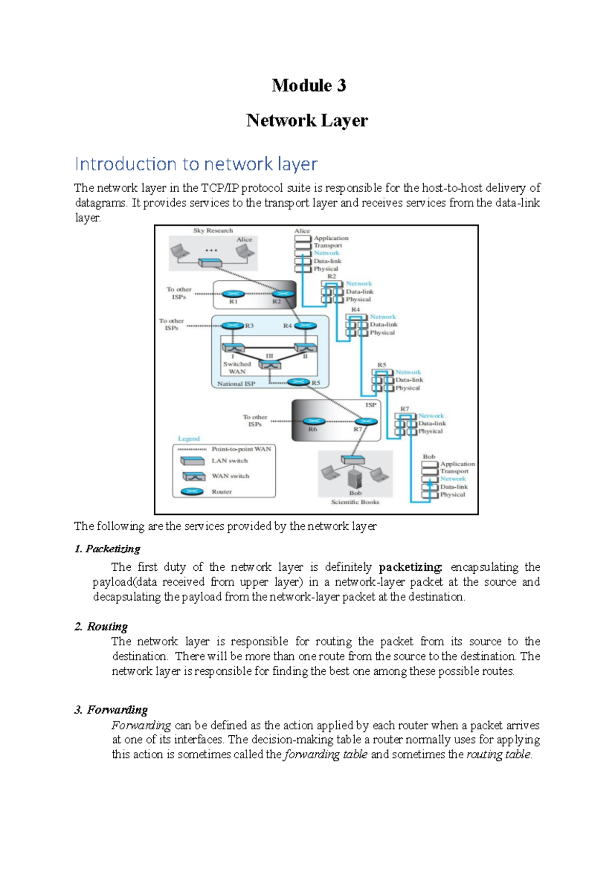 Module 3 CN Notes: Introduction to Network Layer Functions - Studocu