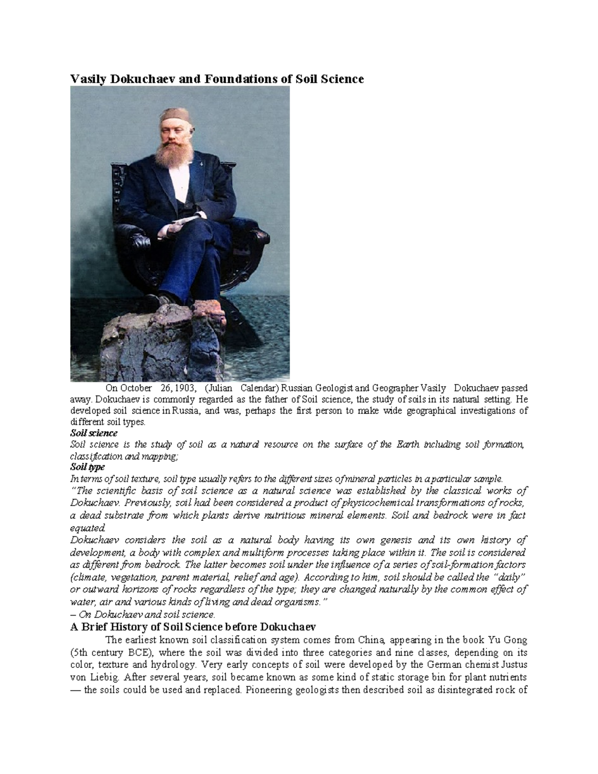 History of Soil Science: The Legacy of Vasily Dokuchaev - Studocu