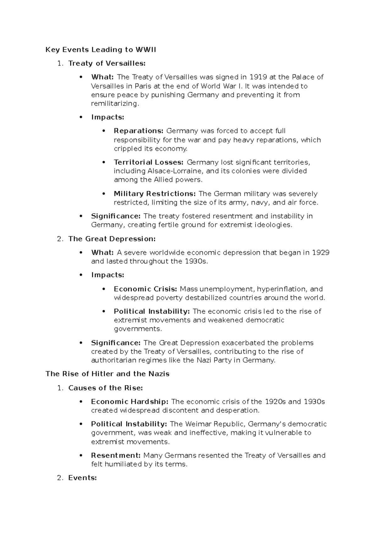 Key Events Leading to WWII: Causes, Impacts, and Key Battles - Studocu