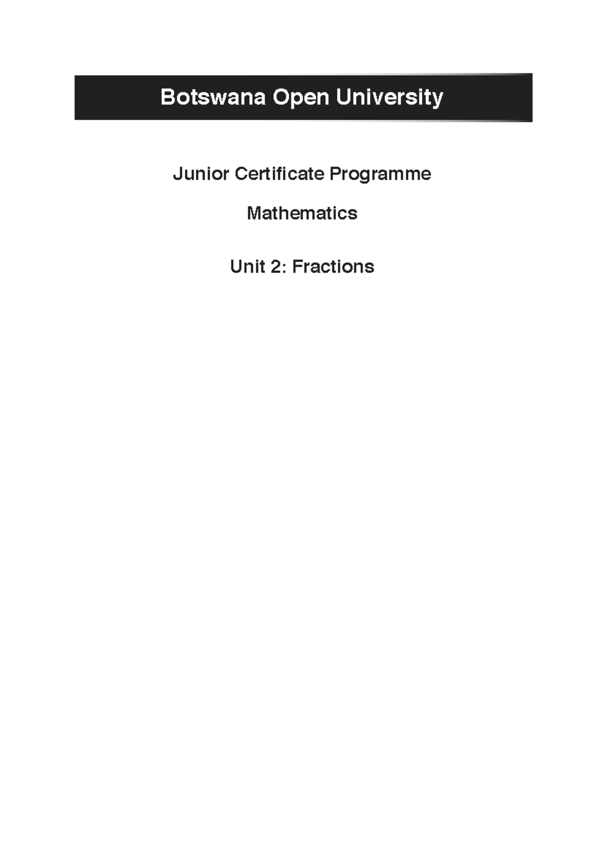 JC: Mathematics Unit 2 Notes on Fractions, Decimals, and Percentages ...