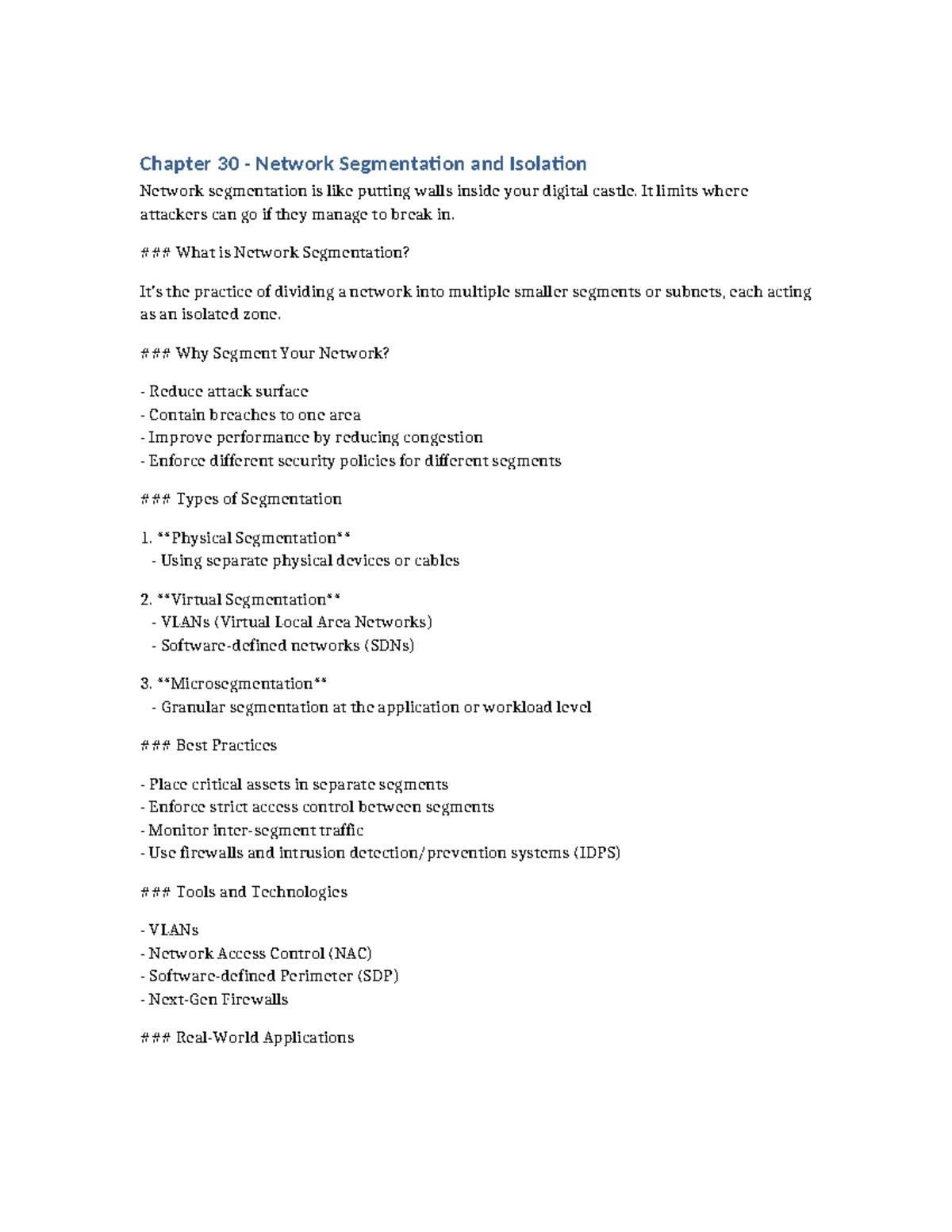Chapter 30: Network Segmentation & Isolation Strategies - Studocu