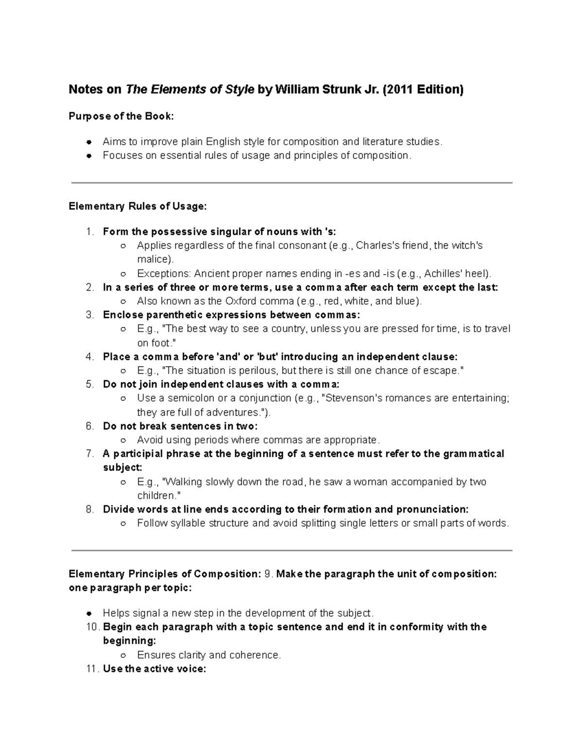 Notes on The Elements of Style by William Strunk Jr - (2011 Edition ...