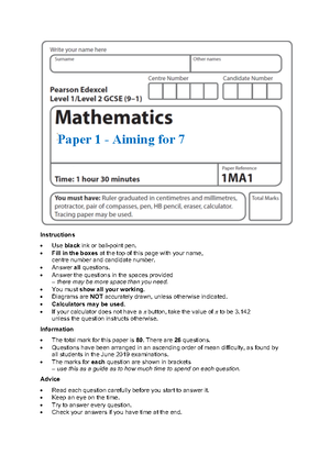 Aiming For 9 Spring 2020 Practice - Spring 2020 ± Aiming for 9 (Set 1 ...