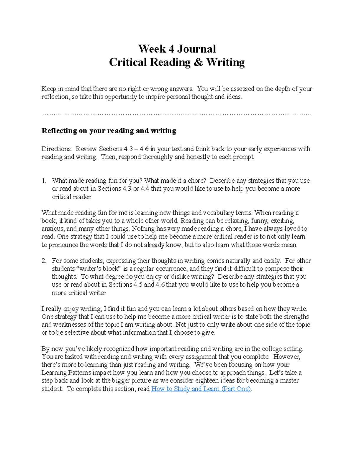 Week 4 Journal Critical Reading and Writing - Week 4 Journal Critical ...