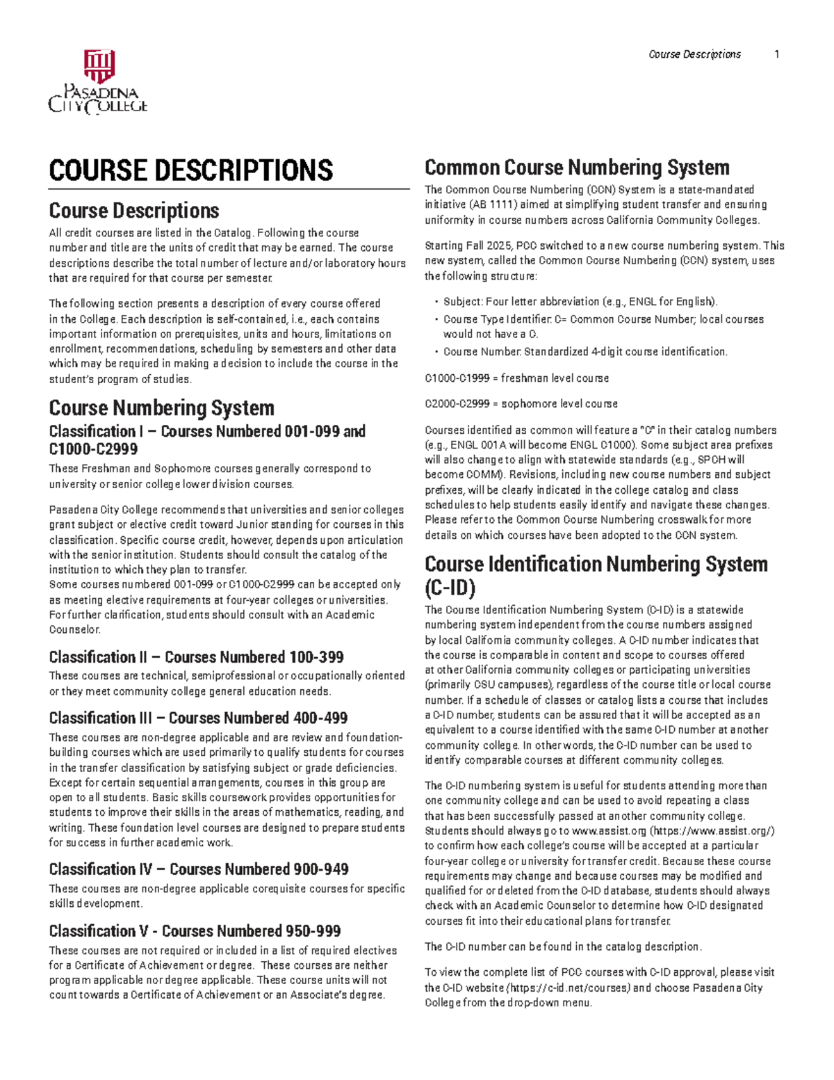 Course Descriptions and Common Course Numbering (CCN) Overview - Studocu