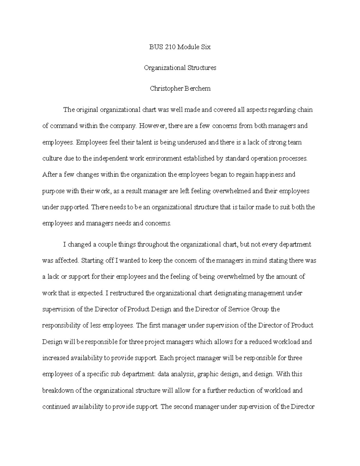 BUS 210 Module 6 Revised Org Chart and Structure Analysis - Studocu