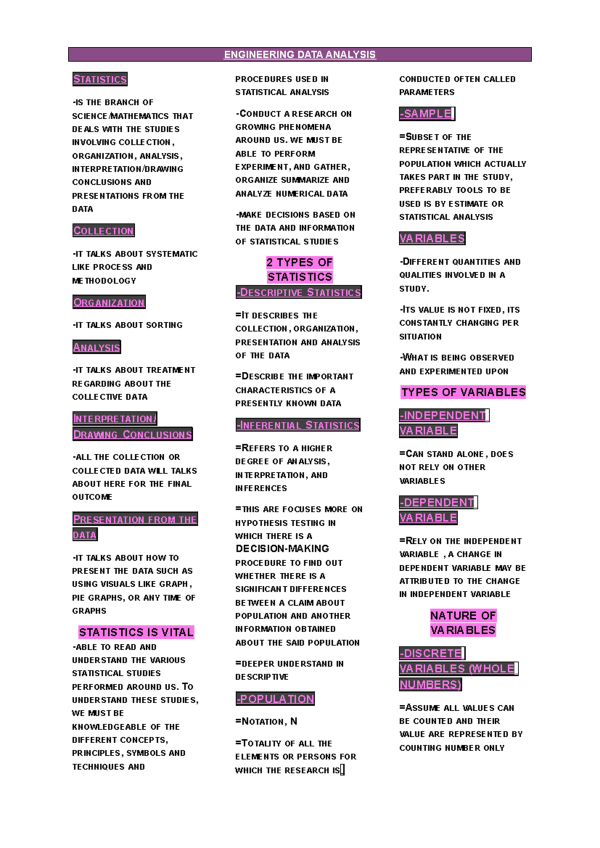 Engineering Data Analysis (EDA) Overview and Techniques - Studocu
