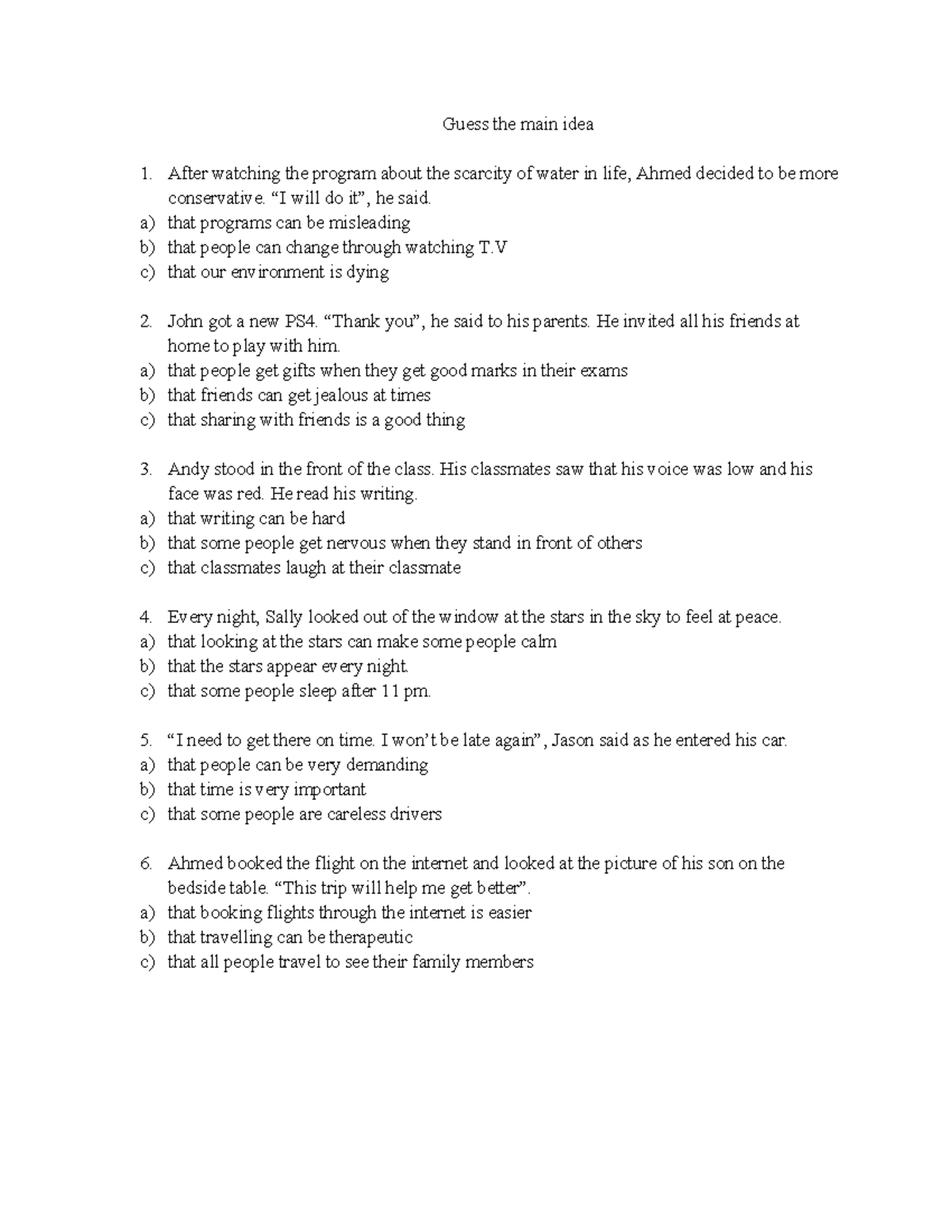 Guess the Main Idea: Water Scarcity & Life Lessons - Studocu