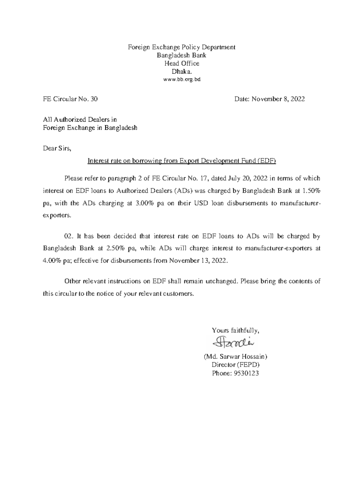 BB Circular - Updated EDF Loan Interest Rates (Nov 2022) - Studocu