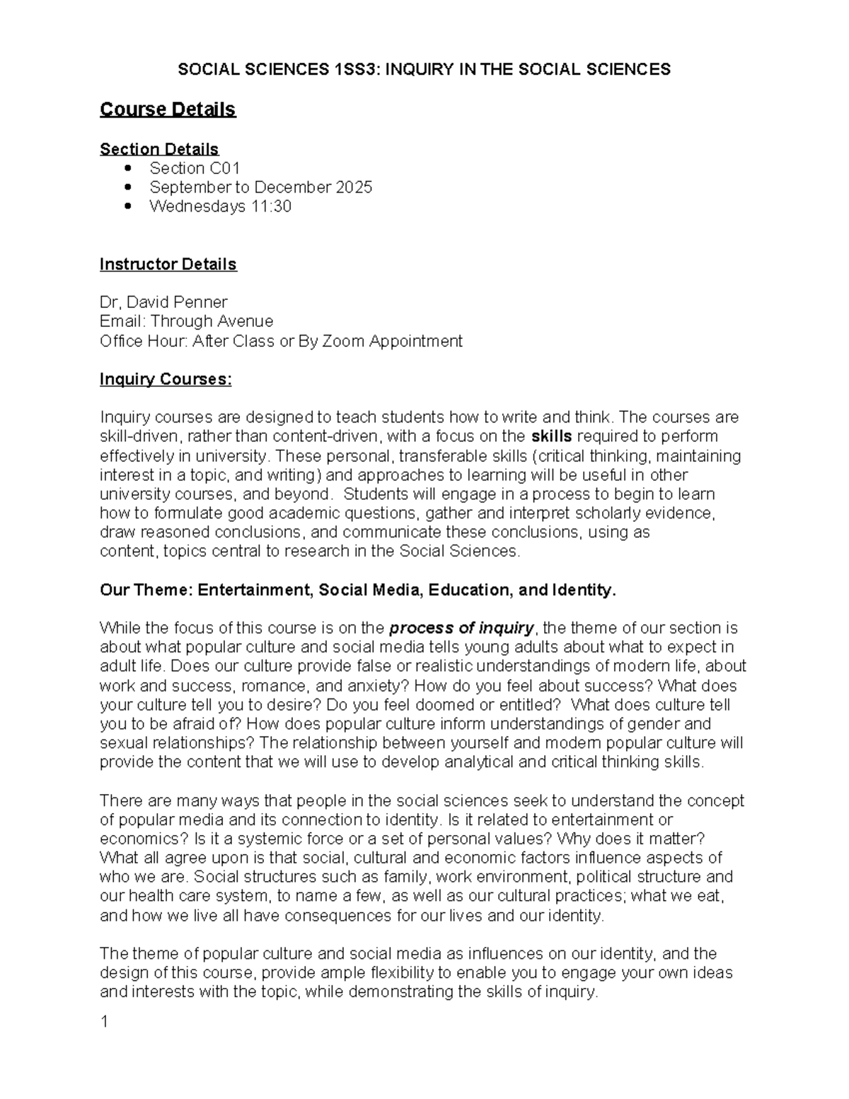 SOCIAL SCIENCES 1SS3: Inquiry into Popular Culture & Identity - Studocu