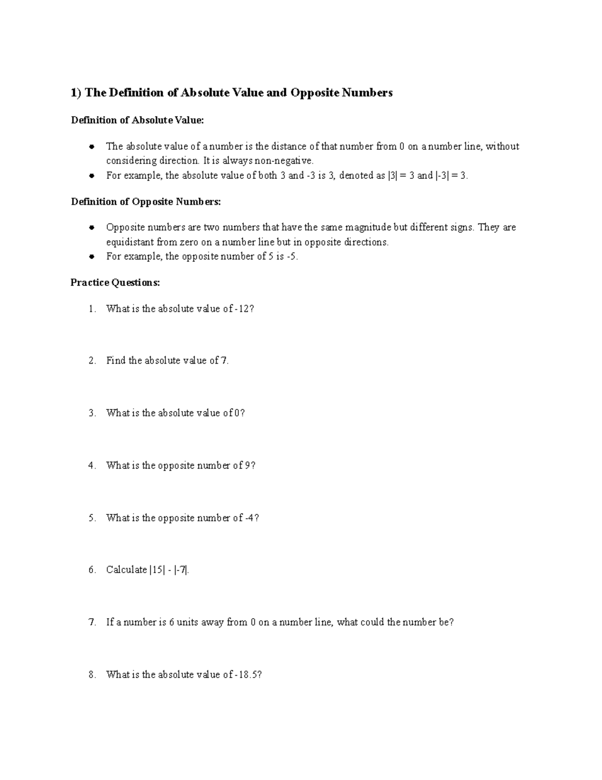 MATH 101: Absolute Value & Square Roots Operations Notes - Studocu