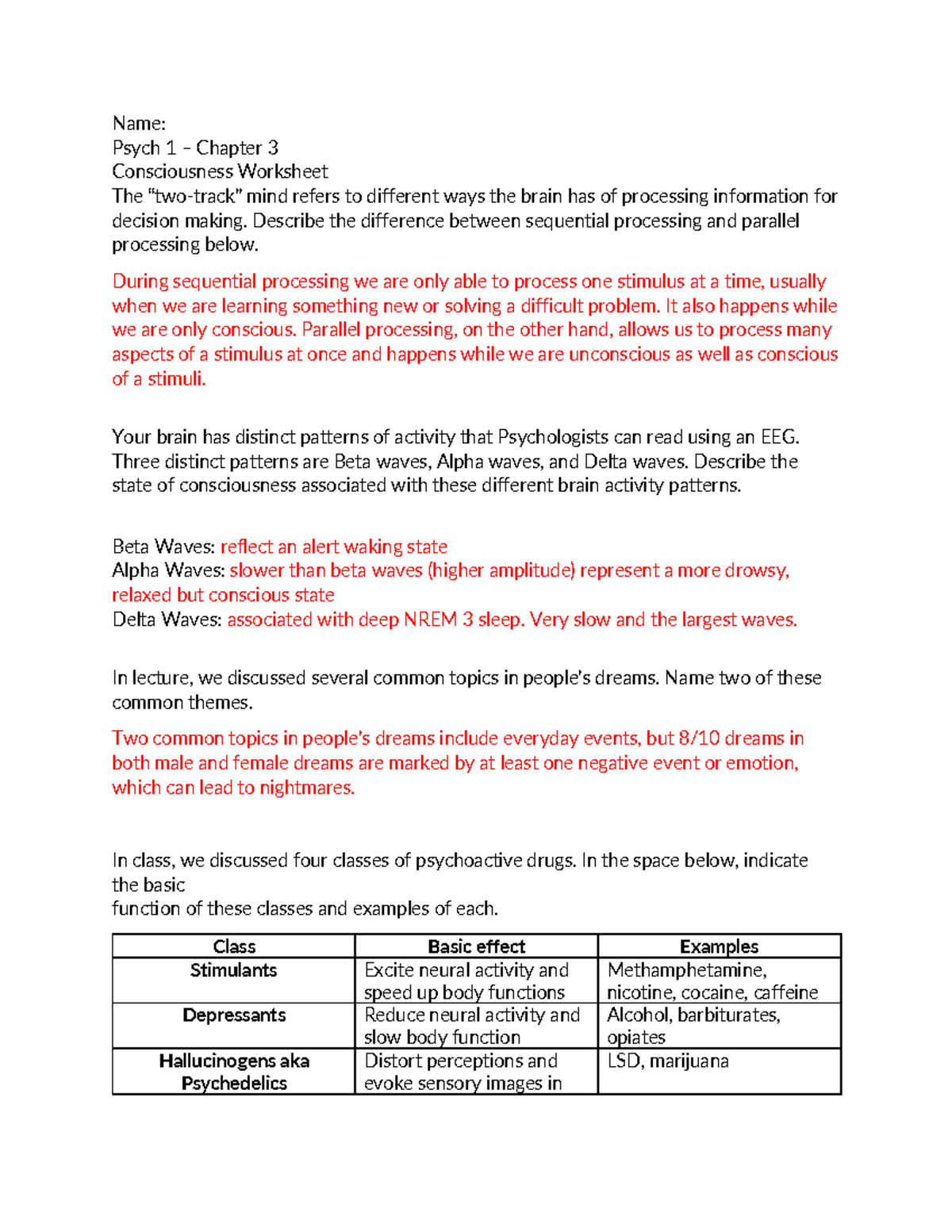 Psych 1 – Chapter 3: Consciousness Worksheet & Key Concepts - Studocu