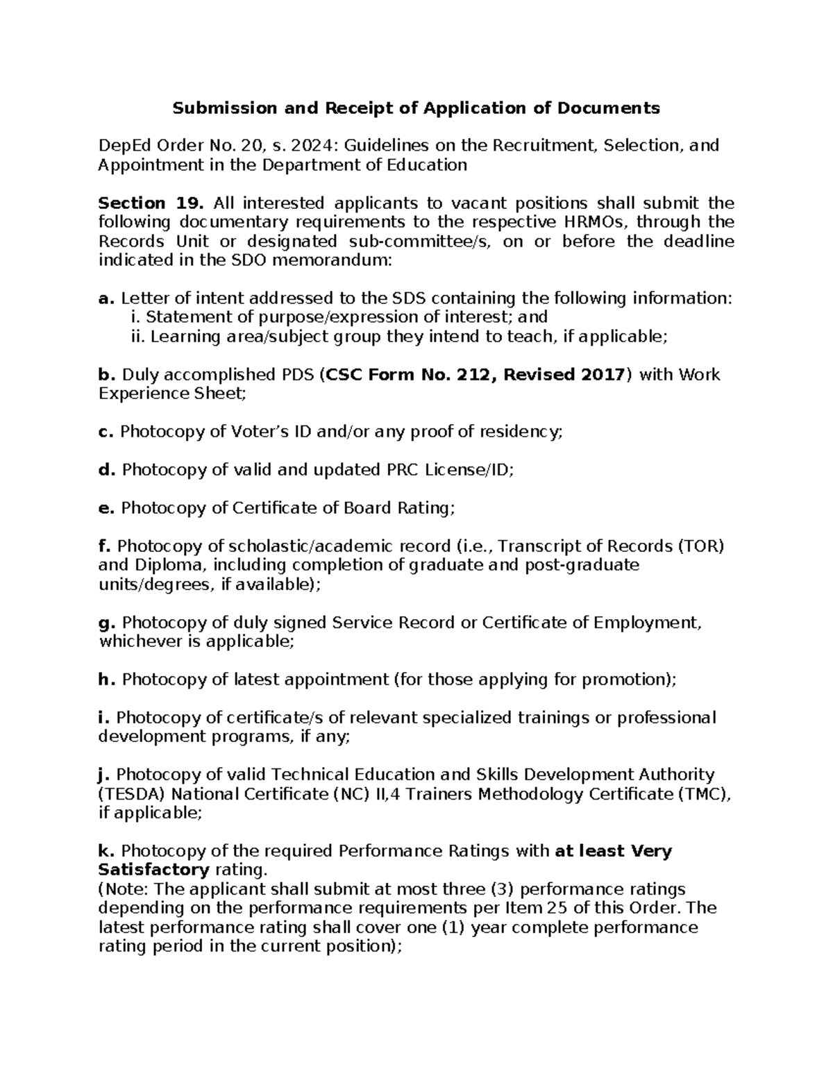 DepEd Order No. 20, s. 2024: Application Guidelines for Higher ...