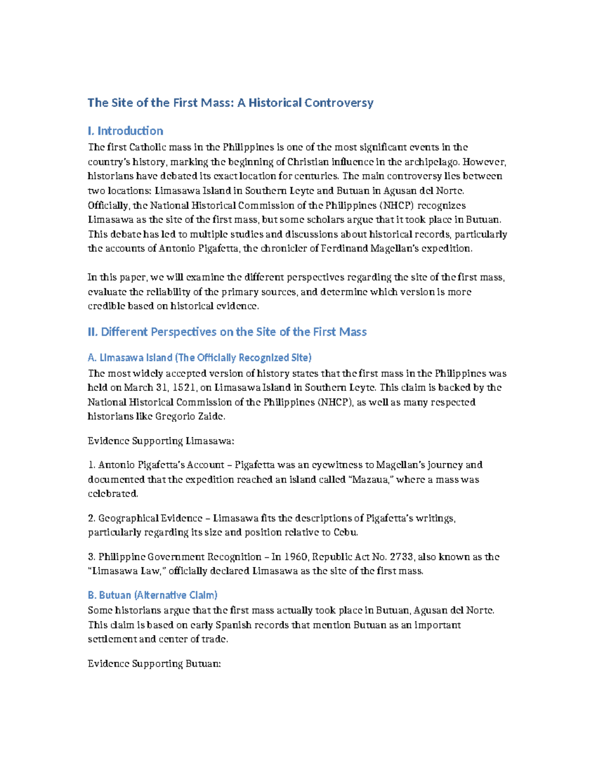 The Site of the First Mass: A Historical Controversy (HIST 101) - Studocu