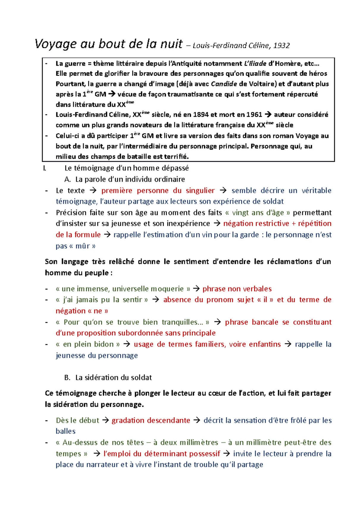 Lecture analytique - Voyage au bout de la nuit (Louis-Ferdinand Céline ...