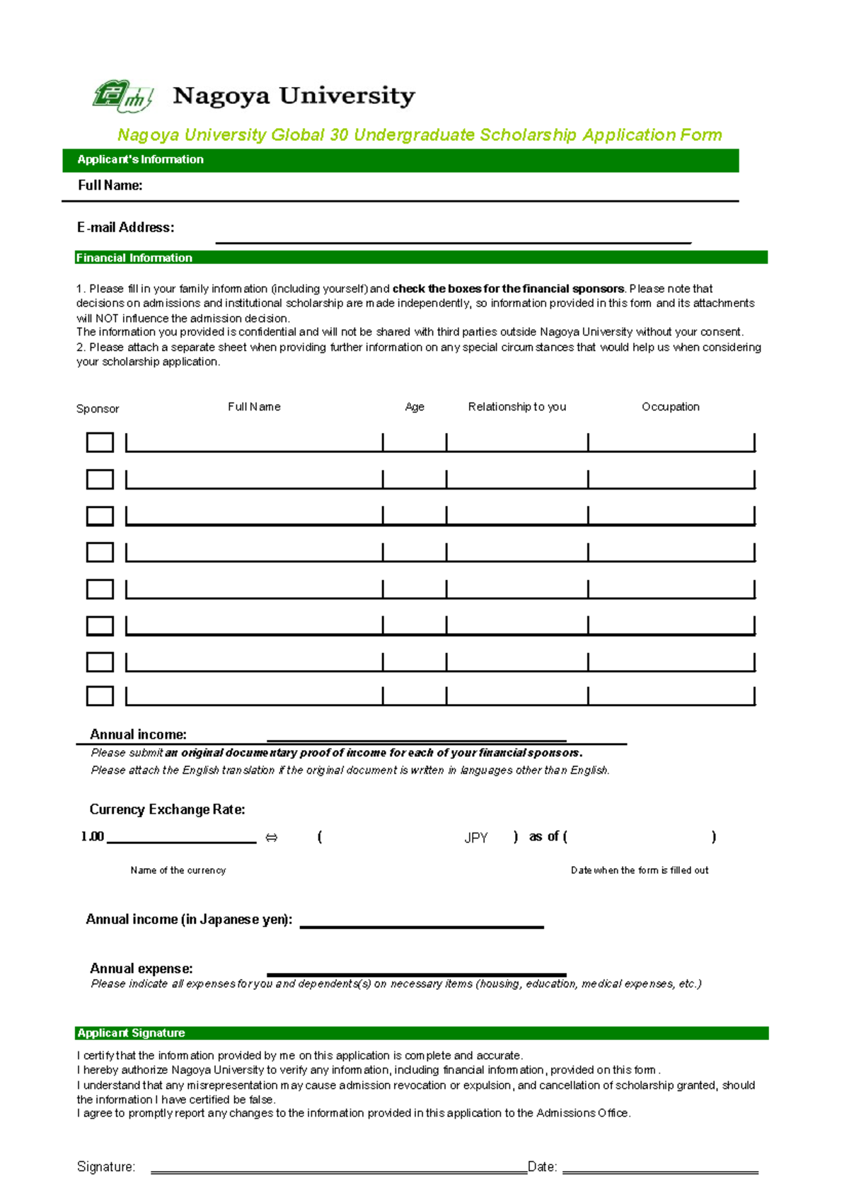 Global 30 Undergraduate Scholarship Application Form Guide - Studocu