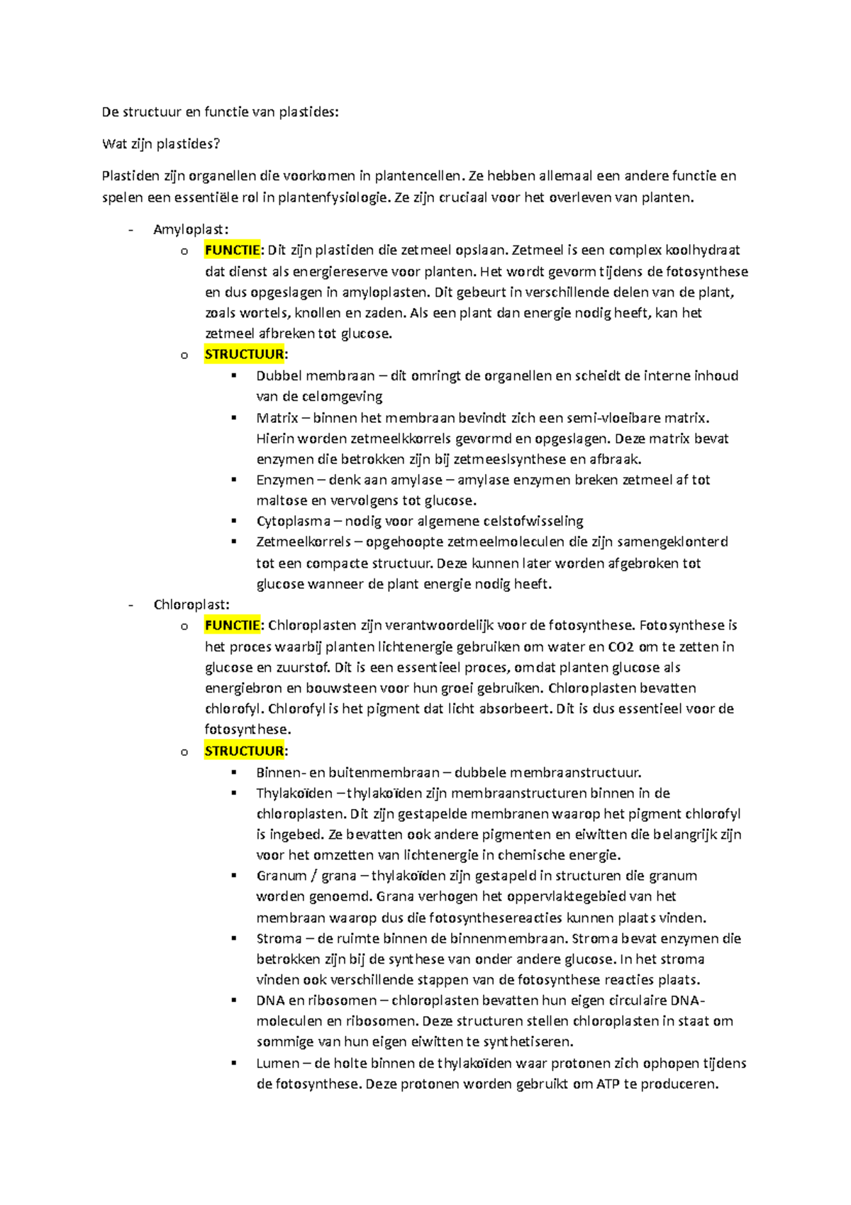 Plastiden Structuur en Functie - Leerdoel 7 Week 1 - Studeersnel