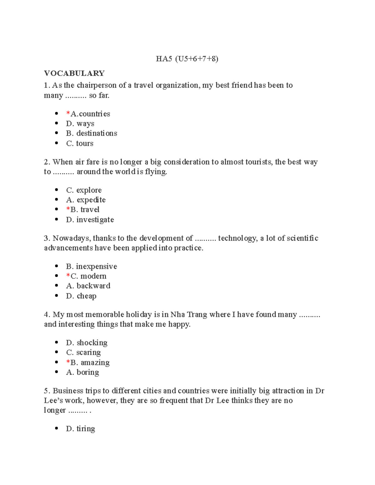 dap an bai review Ha5 1 - English - HUBT - Studocu