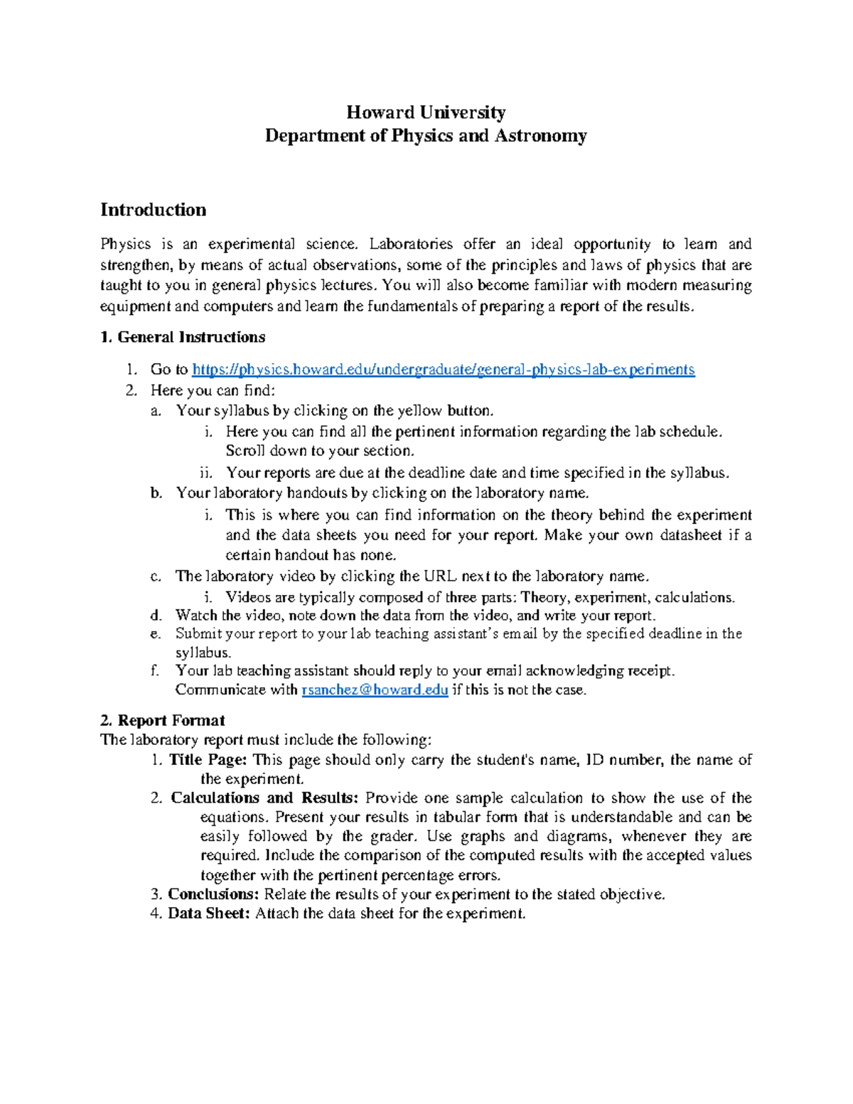 Howard University PHYS 101: Intro to Physics Lab Guidelines - Studocu