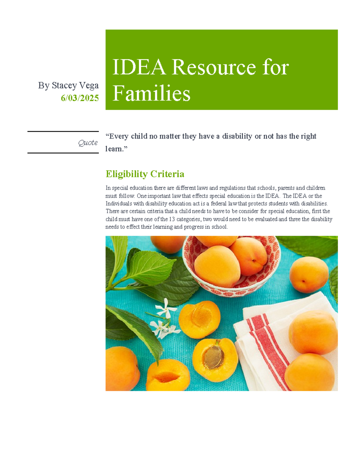 IDEA Eligibility Criteria for Special Education: A Resource Guide - Studocu