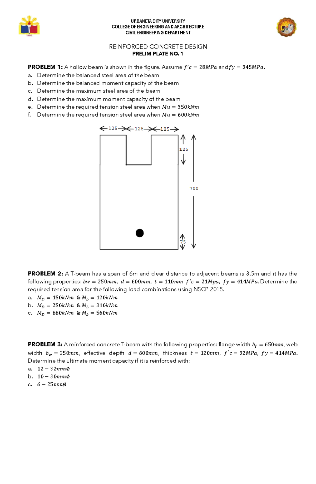 RCD2-Plate No. 1 - Sample Problems in Reinforced Concrete Design - Studocu