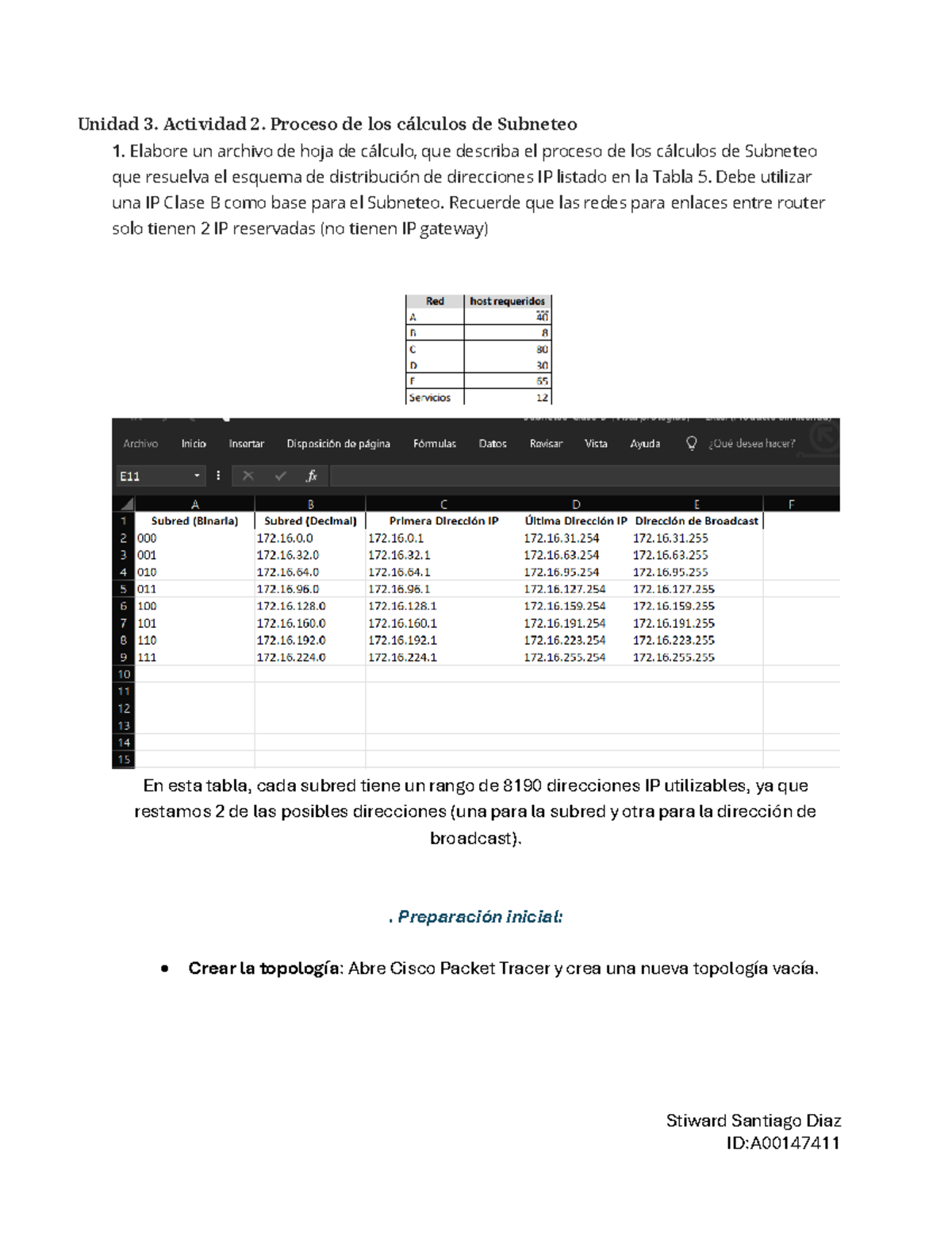Proceso de Cálculos de Subneteo - Unidad 3 Actividad 2 - Studocu