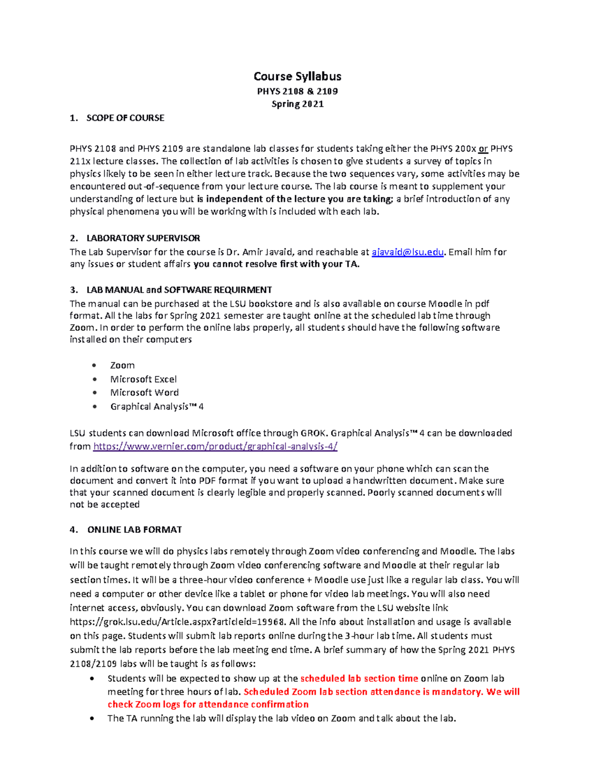 Syllabus PHYS 2108 2109 Spring 2021 - Course Syllabus PHYS 2108 & 2109 Spring 2021 SCOPE OF ...