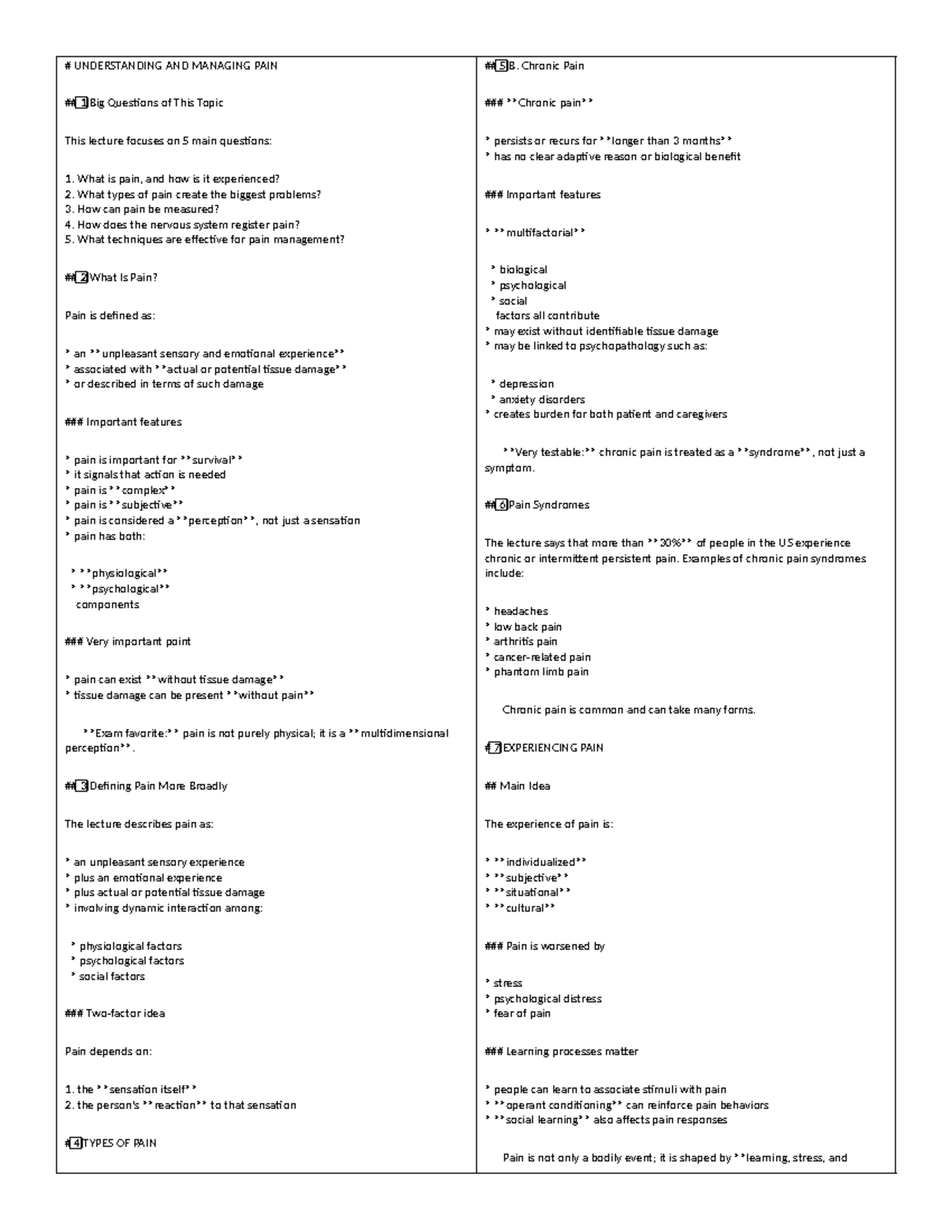 Chronic Pain Management: Key Insights from Lecture B - Studocu