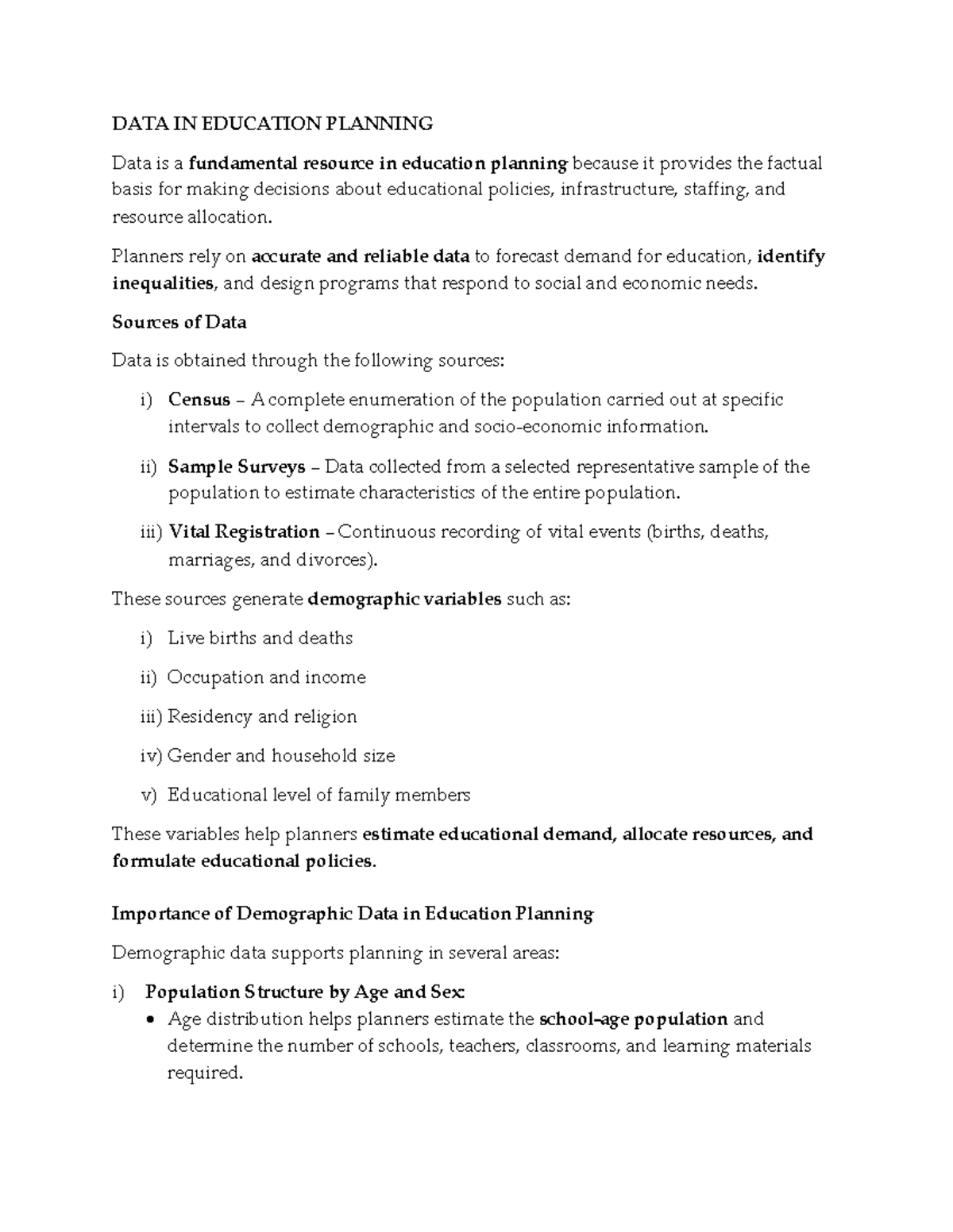 EPM 412 Lesson 10: The Role of Data in Education Planning - Studocu
