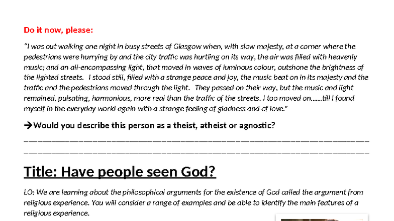 PHIL 101: Have People Seen God? Exploring Religious Experiences - Studocu