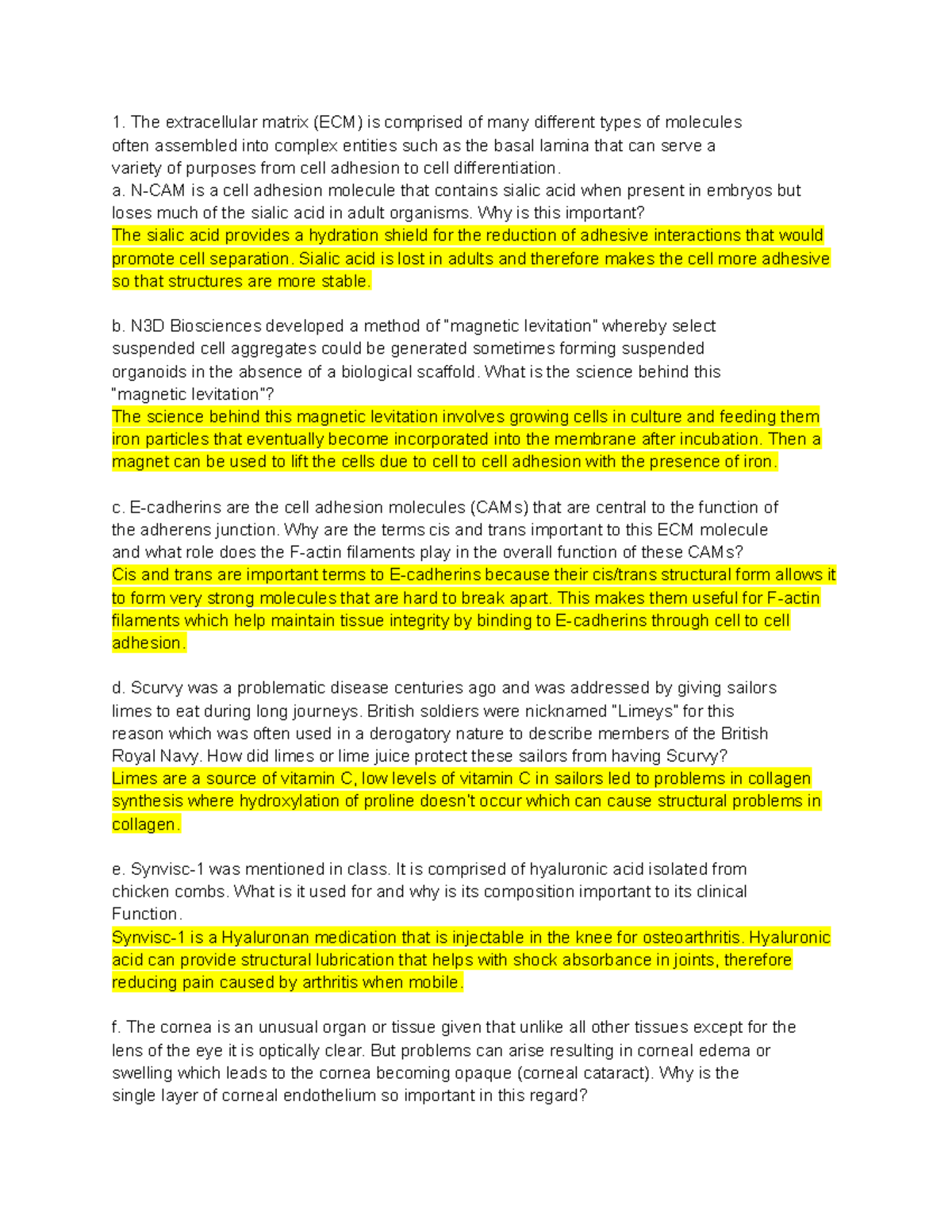 Problem Set 6 - The extracellular matrix (ECM) is comprised of many ...