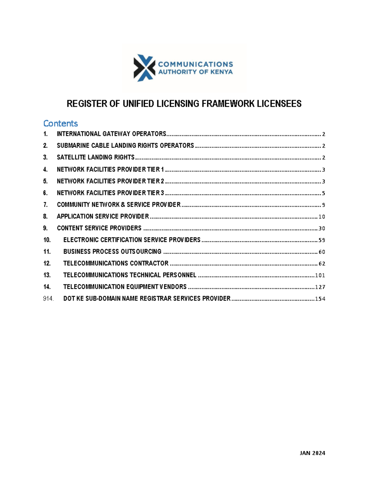 Unified Licensing Framework Licensees Register - Jan 2024 - Studocu