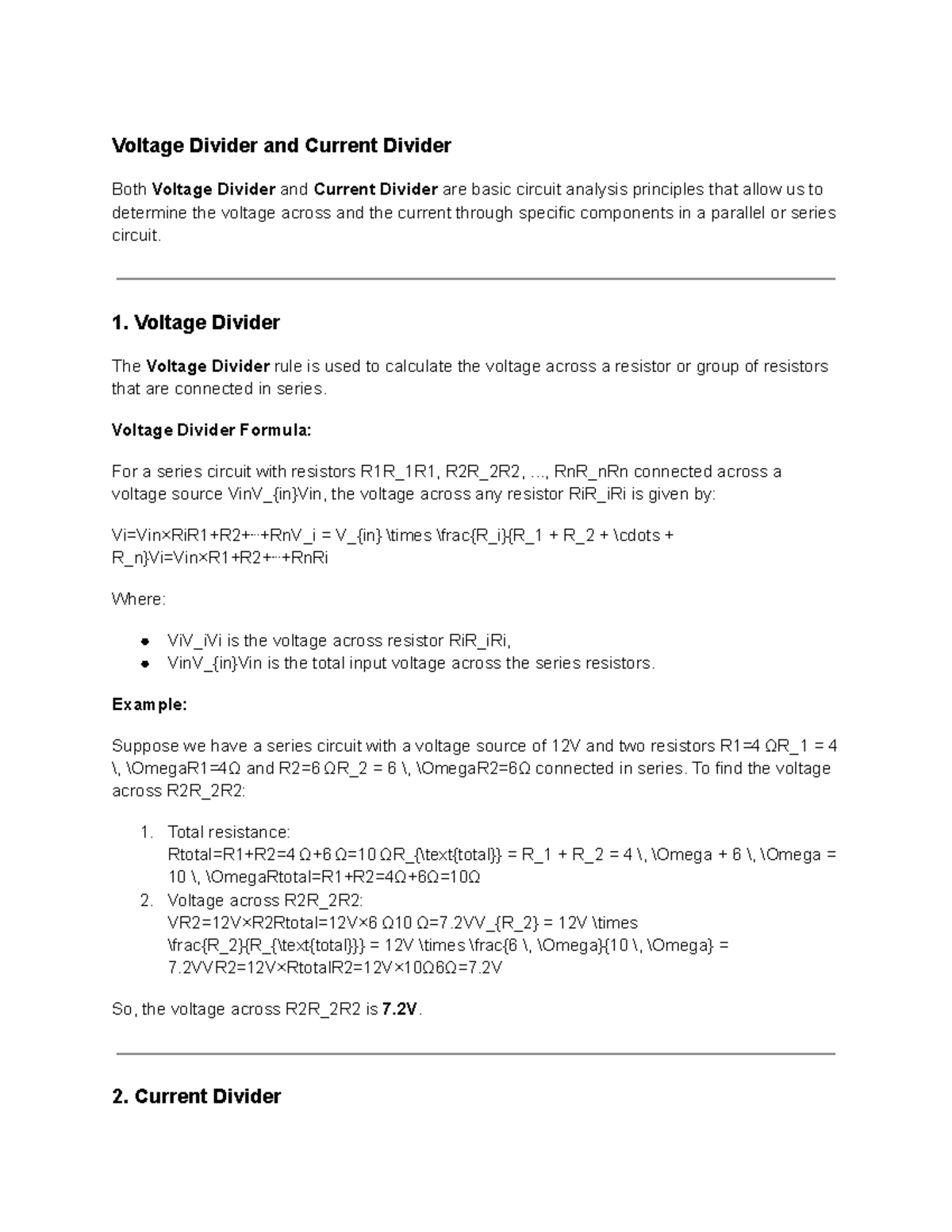 D10 - Voltage Divider & Current Divider Principles Explained - Studocu