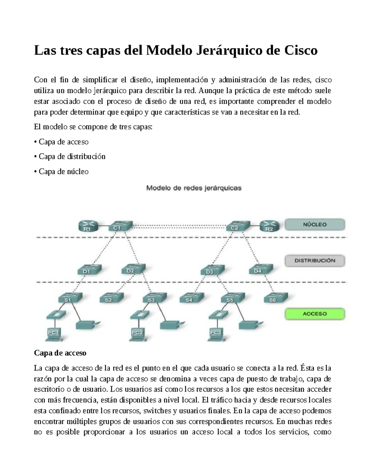 Modelo Jerárquico de Redes de Cisco: Las Tres Capas Esenciales - Studocu