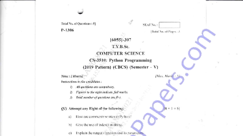 Python pyq - Pyq - € Total No. ofQuestions : Sl P-t ? sE,{T Nn. : l-l'ntal [60ss]- ili:rh ^ . t ...