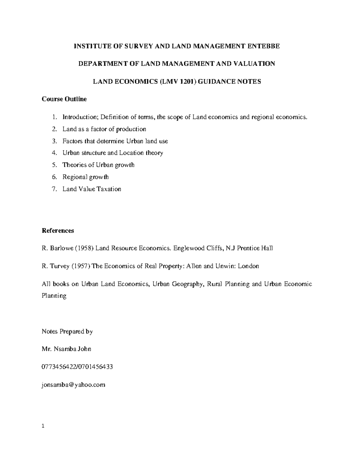 Land Economics notes - Summary Outlines & Highlights for Introduction ...