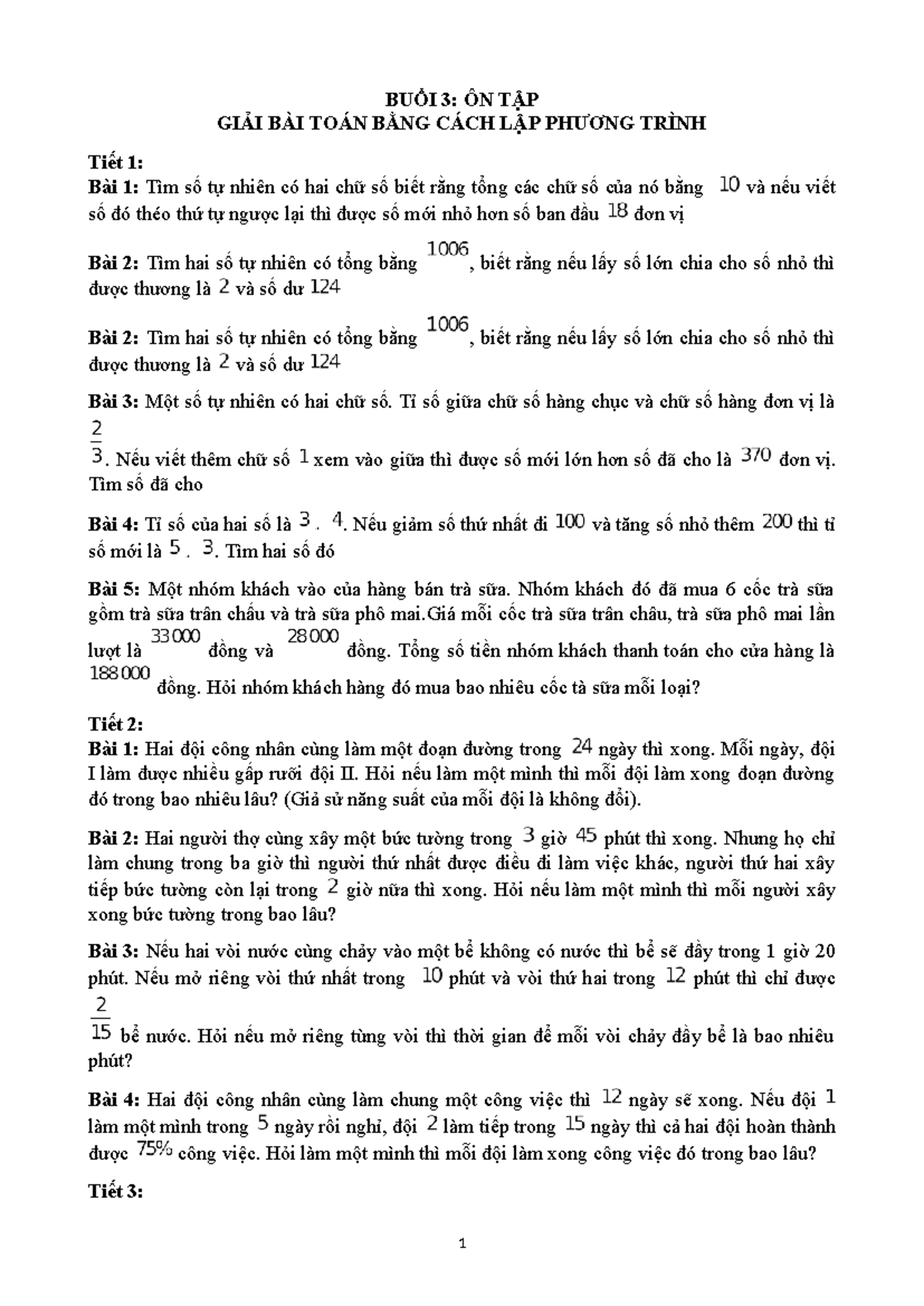 ÔN TẬP GIẢI BÀI TOÁN BẰNG PHƯƠNG TRÌNH - BUỔI 3 - Studocu