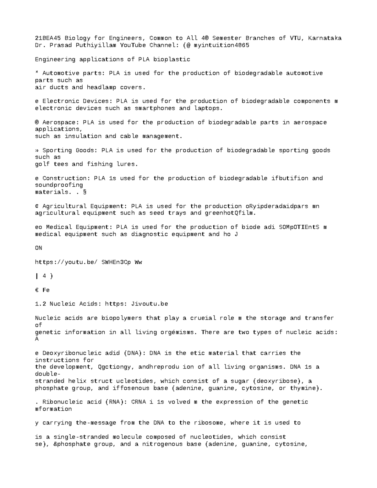 21BEA45 Biology for Engineers Lecture Notes on PLA, DNA, RNA Vaccines ...
