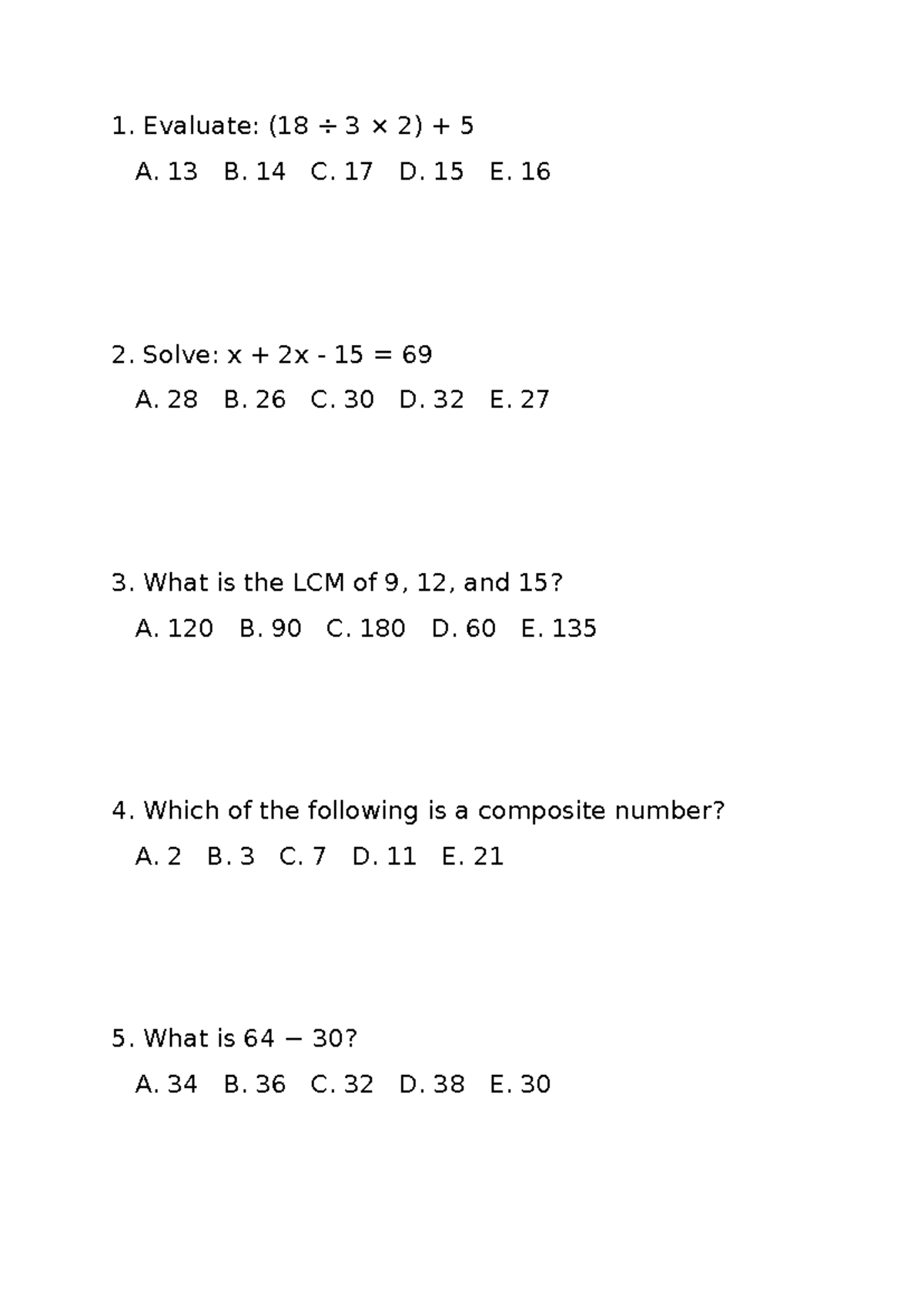 Math Quiz Questions - JULY-27-LIVE - Studocu
