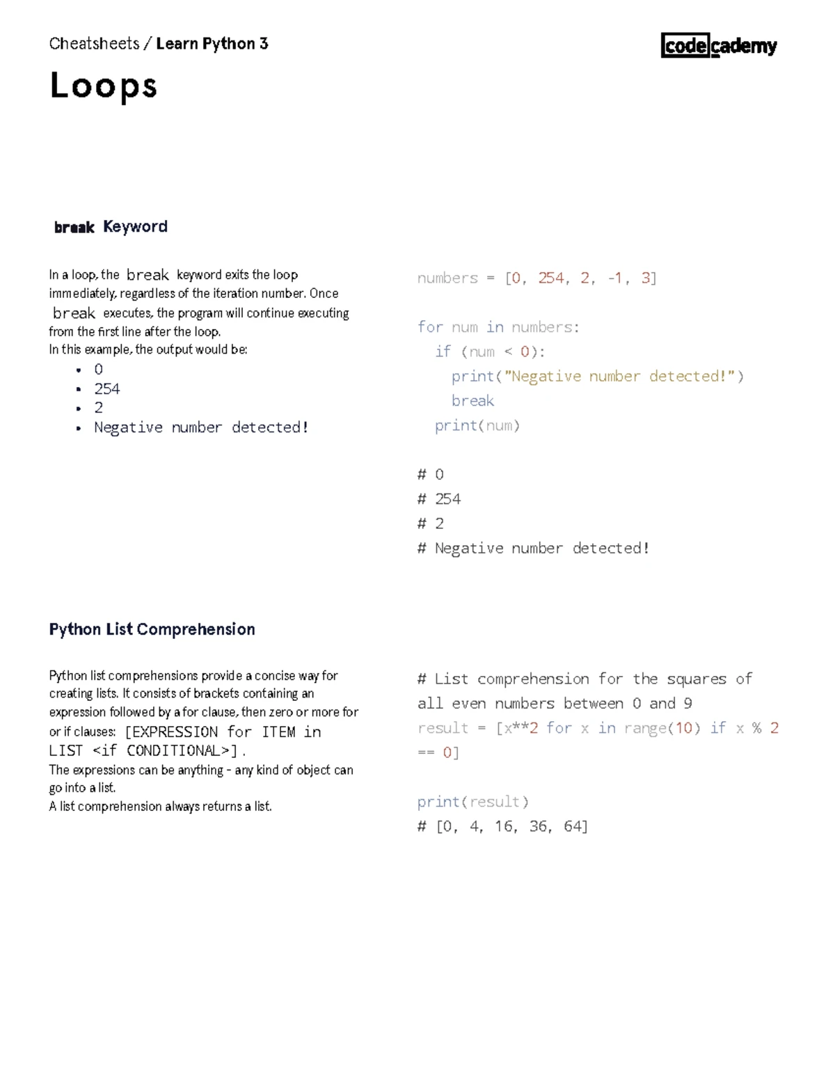 Learn Python 3 Python Code Challenges (Optional) Cheatsheet Codecademyp - The Python or operator ...