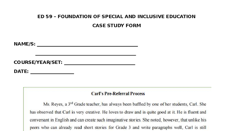 Case-study - IMRAD - ED 59 – FOUNDATION OF SPECIAL AND INCLUSIVE ...