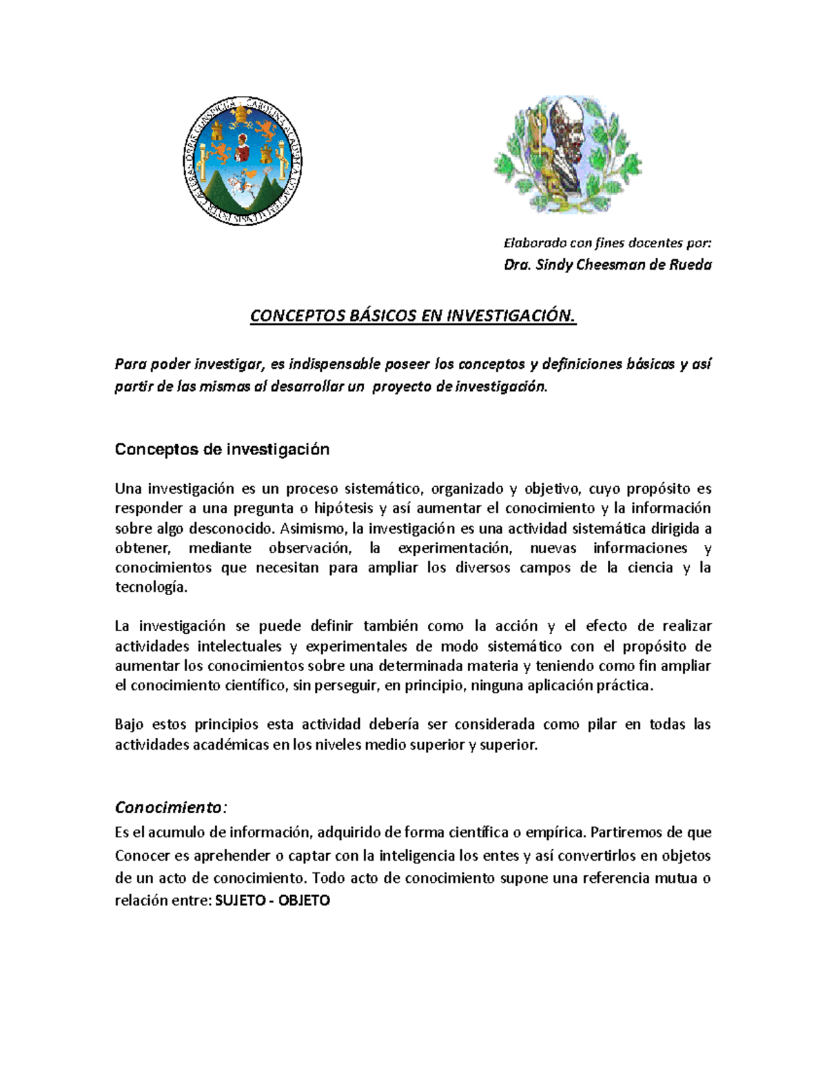 Conceptos Básicos de Investigación - Dra. Sindy Cheesman Rueda - Studocu