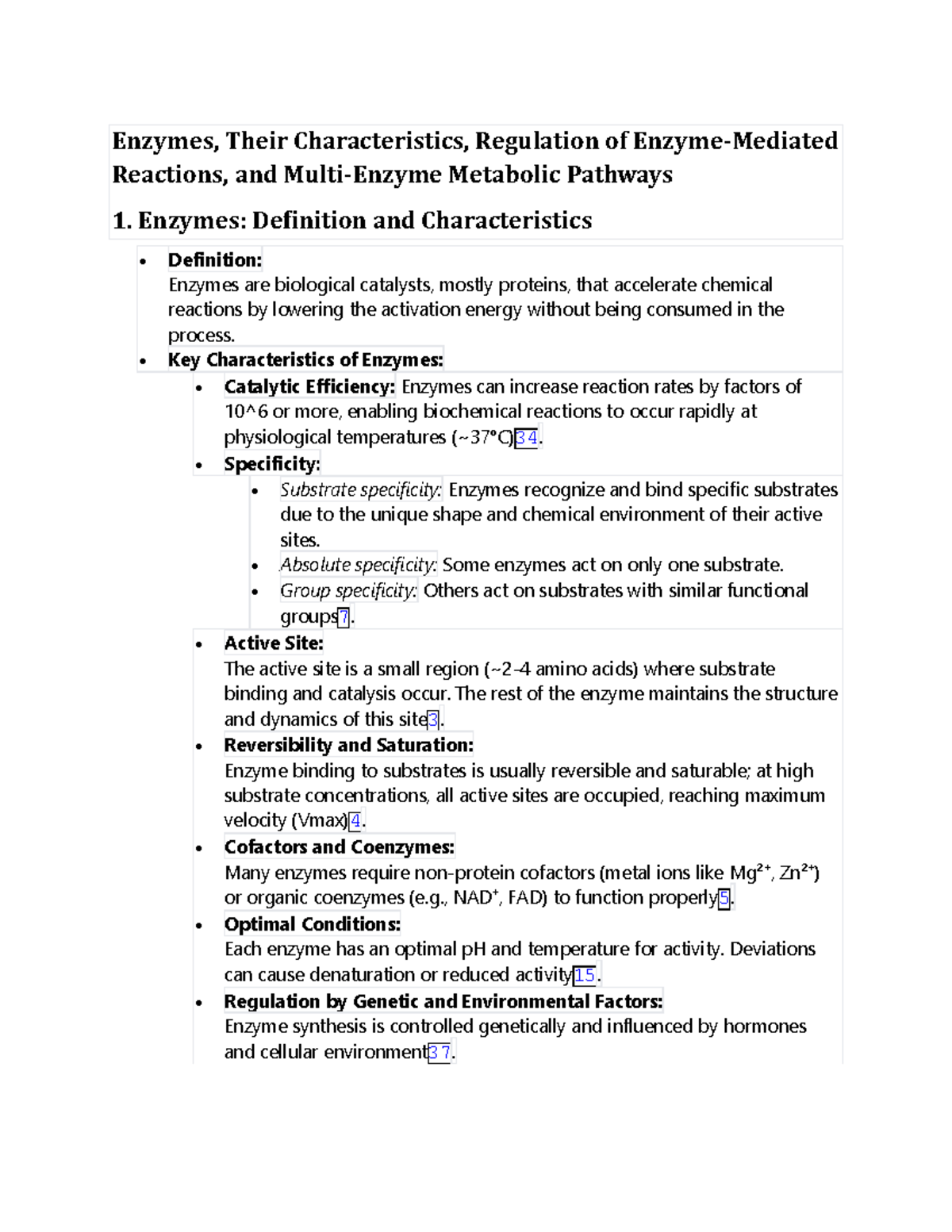 Enzymes and Metabolic Pathways: Characteristics and Regulation Overview ...