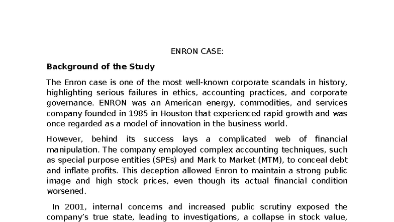 ENRON Case Study: Corporate Scandal & Governance Failures - Studocu