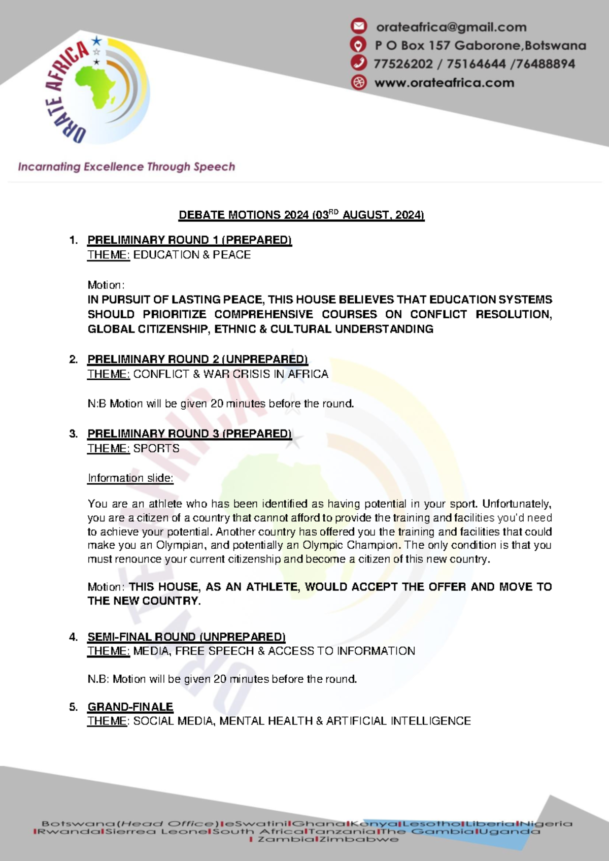Debate Motions for August 2024: Themes & Key Issues - Studocu