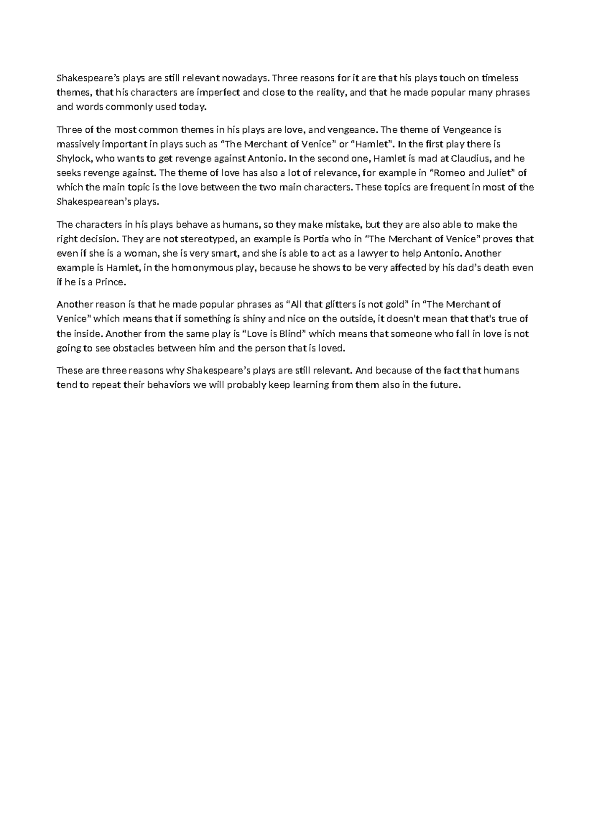 Shakespeare's Timeless Relevance: Themes of Love & Vengeance - Studocu